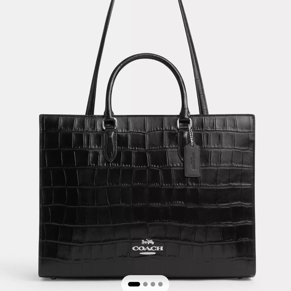 Coach | Bags | Coach Maggie Black Croc Embossed Tote Handbag Leathers ...